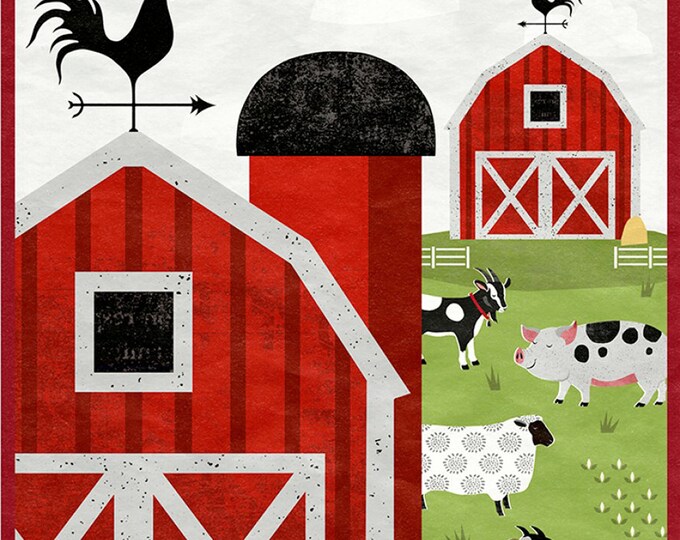 Farm Fabric Panel, Red Barn, Farm Animals, Wilmington Prints Country ...