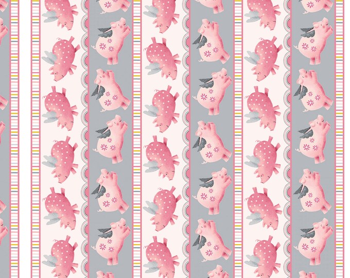 Flying Pink Pigs Fabric, Studio E porkopolis 6007-29, Border Stripe Pig ...