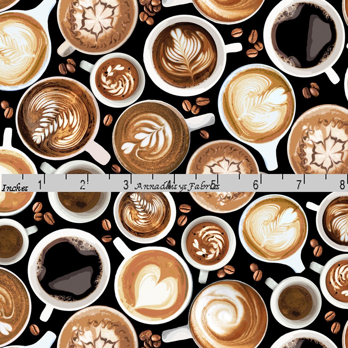 Coffee Fabric Latte Fabric Coffee Cups & Beans Timeless - Etsy