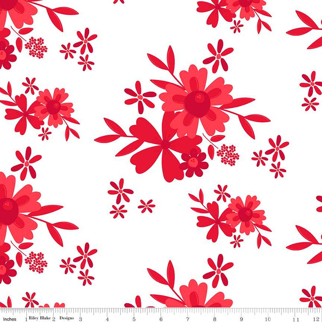 Large Red Floral Fabric, Riley Blake Cheerfully Red C13310 White ...