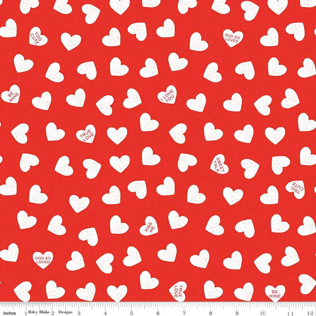 Red & White Candy Heart Fabric, Riley Blake Be Mine Valentine C12787, J ...
