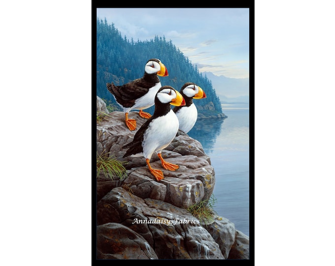 Puffin Fabric Panel, Elizabeths Studio Digital Print Puffins 8913 ...