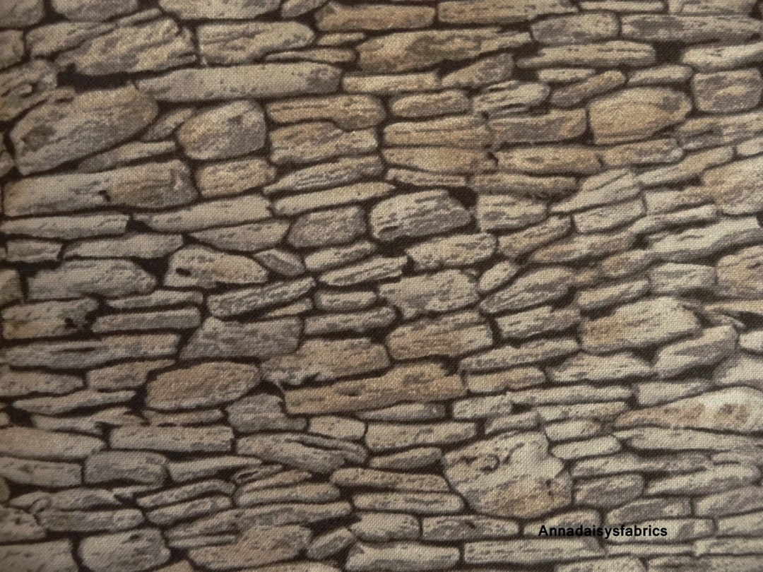 Gray & Brown Stone Wall Fabric, Moda 15637 Modascapes, Rock Wall Fabric ...