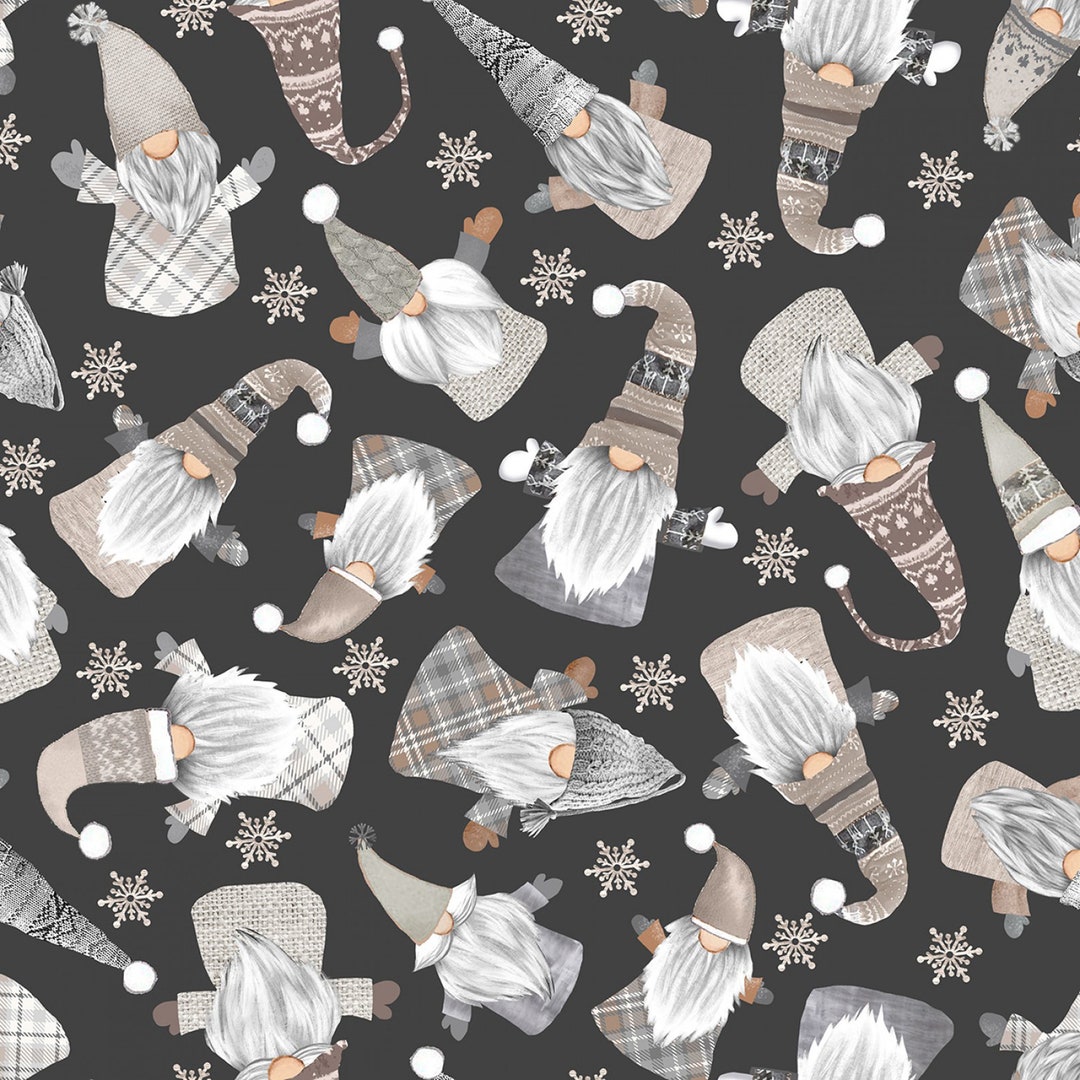 Tossed Winter Gnomes Fabric, Timeless Treasures Snow Gnomes Gail C8207 ...