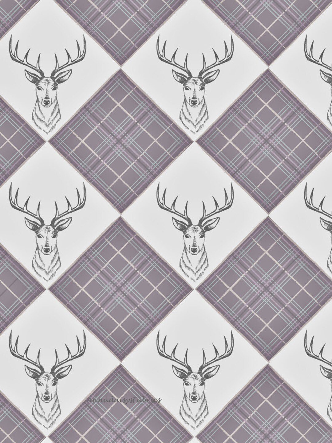Plaid Deer Fabric, Lewis & Irene A88-3 Stag, Deer Head Fabric, Gray ...