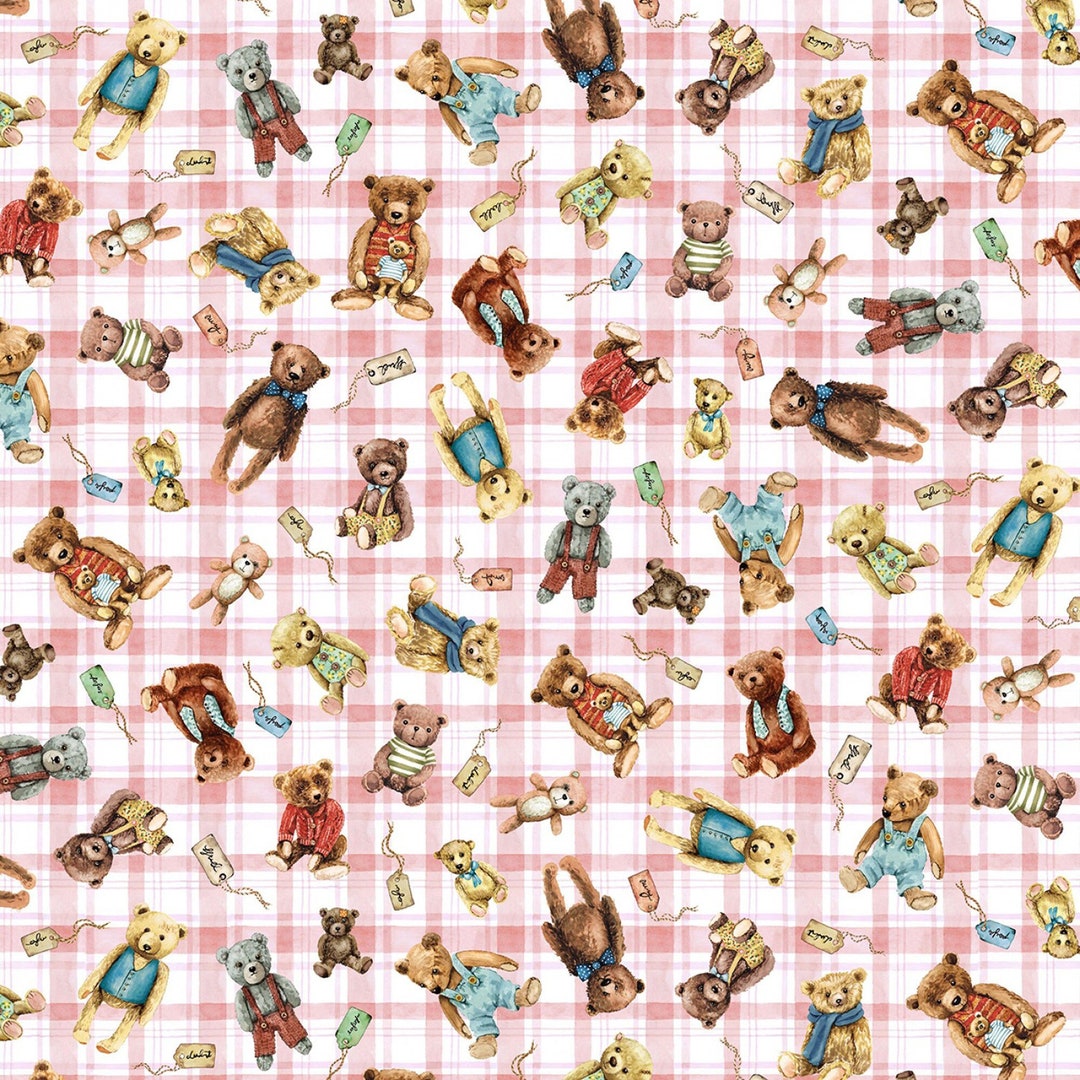Tossed Teddy Bear Fabric, Michael Miller Much Loved Bear DDC10648 Pink ...