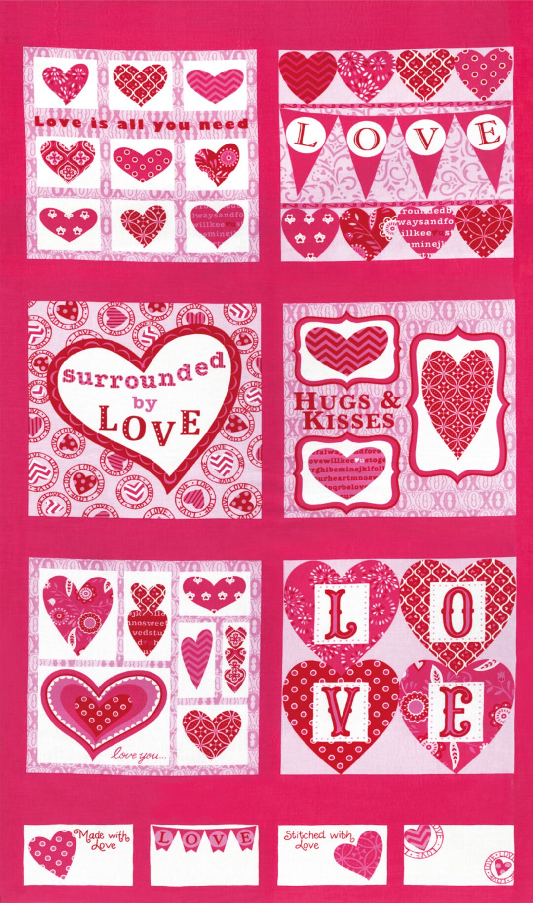 Valentines Fabric Panel, Moda Surrounded by Love 19650 Pink, Deb Strain ...