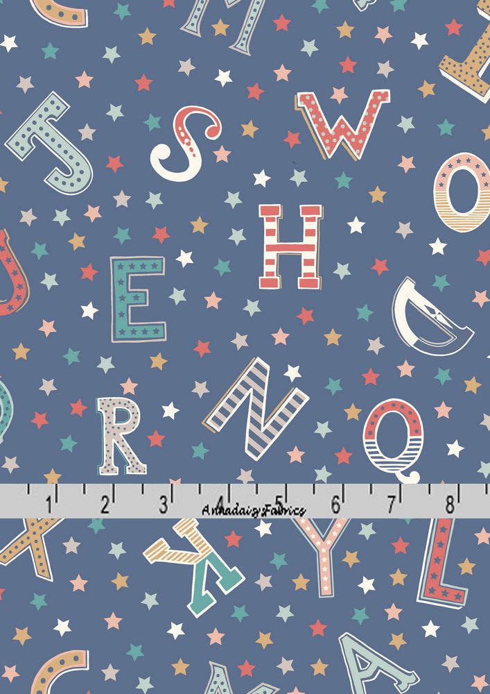Blue Alphabet Fabric ABC Quilt Fabric Lewis & Irene Vintage | Etsy