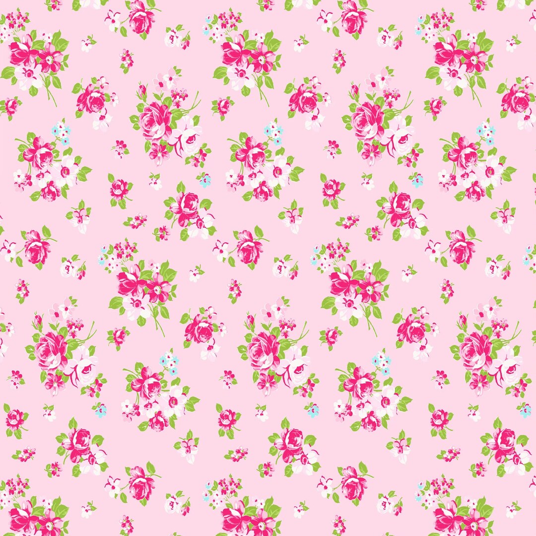 Pink Roses Fabric, Freckle & Lollie Maisies Garden FLMGL-D56-A, Digital ...