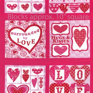 Valentines Fabric Panel, Moda Surrounded by Love 19650 Pink, Deb Strain ...