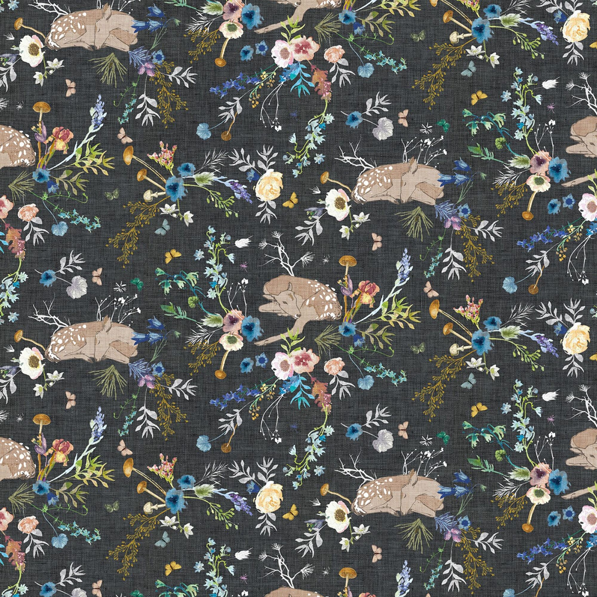 Woodland Floral & Deer Fabric Fawn Fabric Clothworks Forest | Etsy