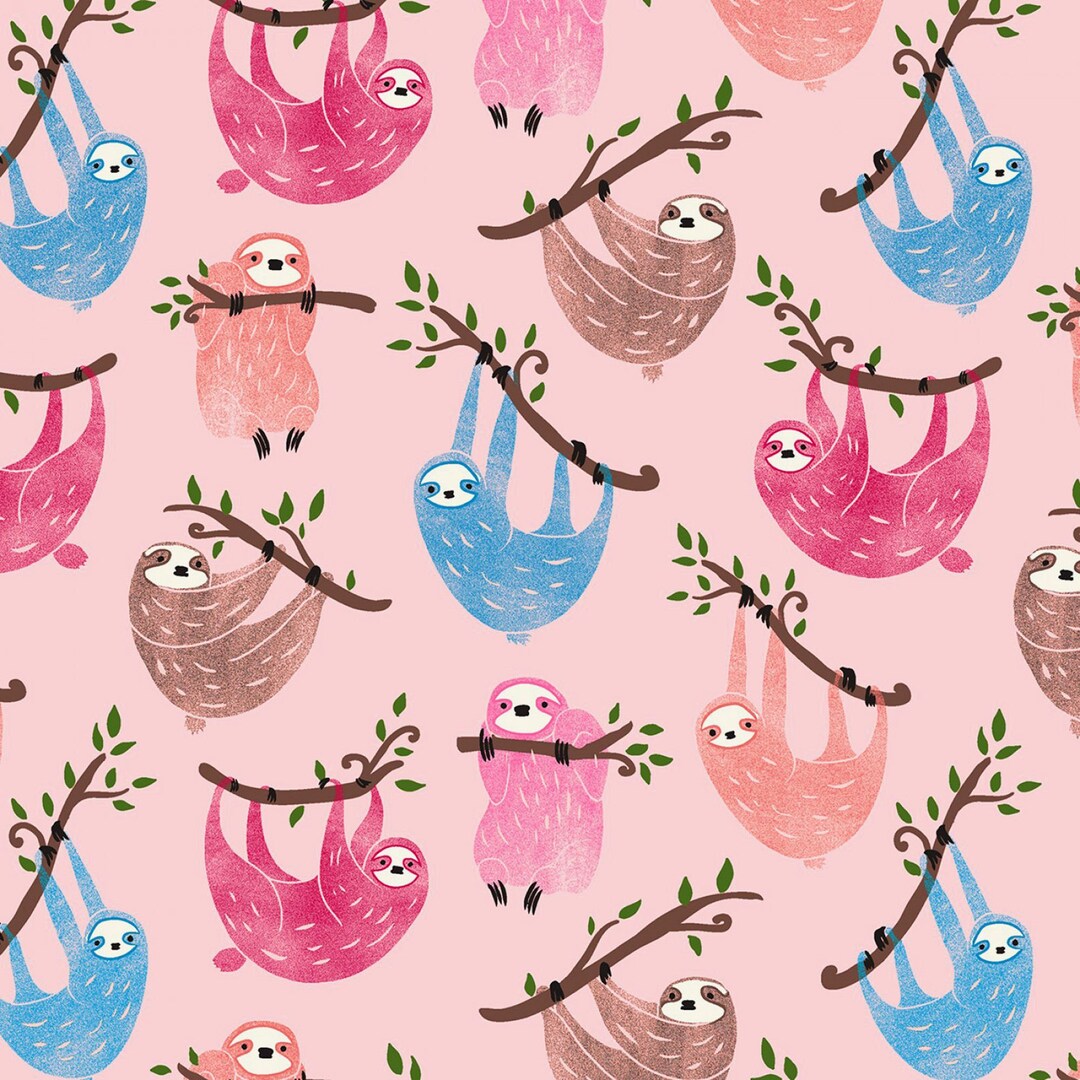 Lt Brown Blue Pink Sloth Fabric Timeless Treasures Fun - Etsy