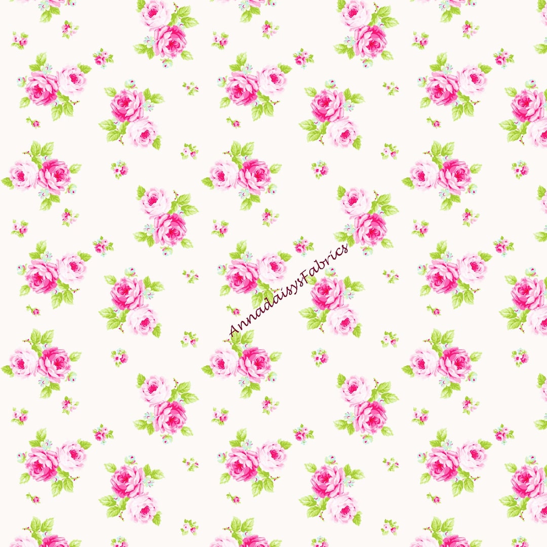 Pink Roses Fabric, Freckle & Lollie Maisies Garden FLMGL-D58-C, Digital ...
