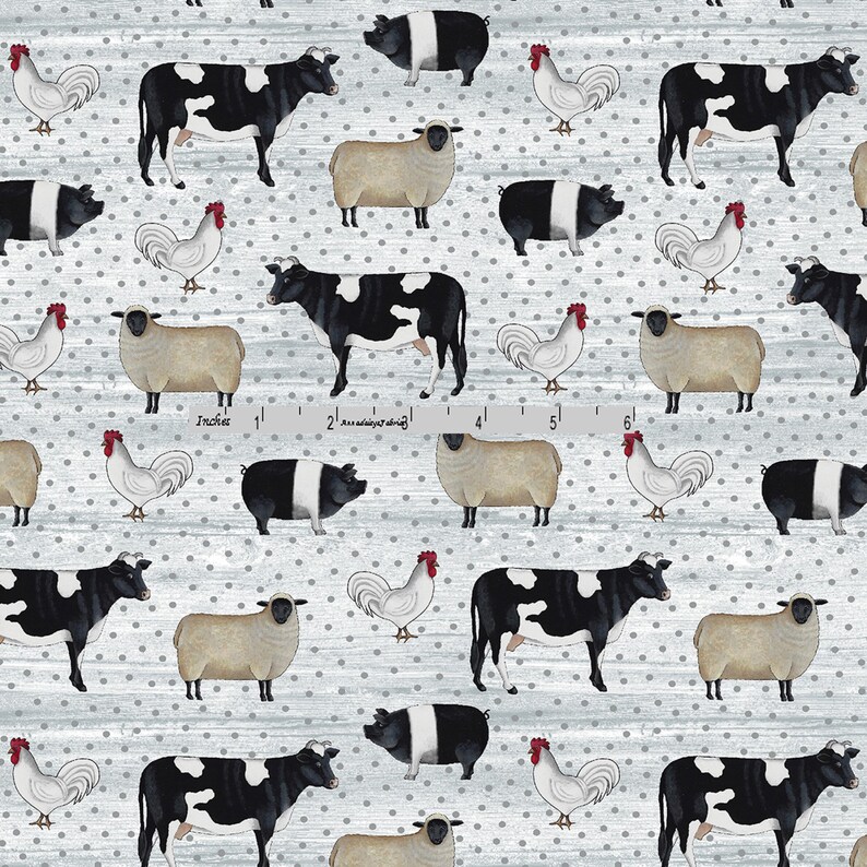 Farm Animal Fabric Daisy Cows Sheep Roosters Pig Benartex - Etsy