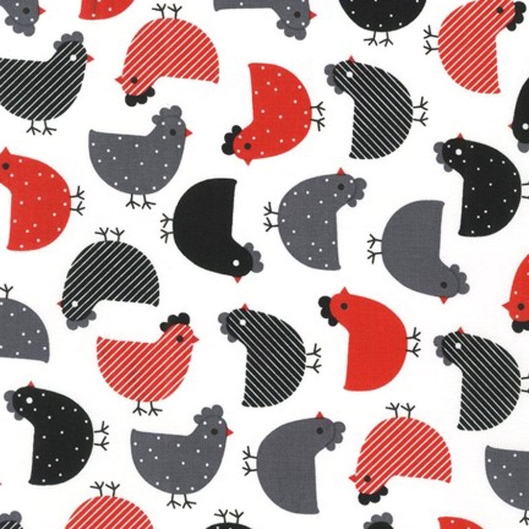 Gray, Black, Red Chicken Fabric, Robert Kaufman Urban Zoologie 14720-3 ...