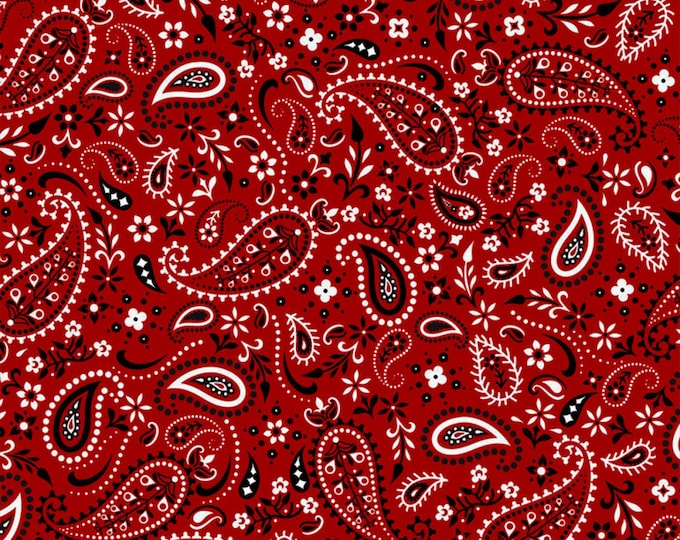 Red Paisley Bandana Fabric, Timeless Treasures Western Life C1213, Red ...
