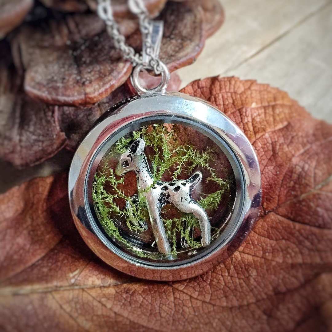 Bambi & Moss Necklace – Glass Locket With Real Moss and Deer Charm ...