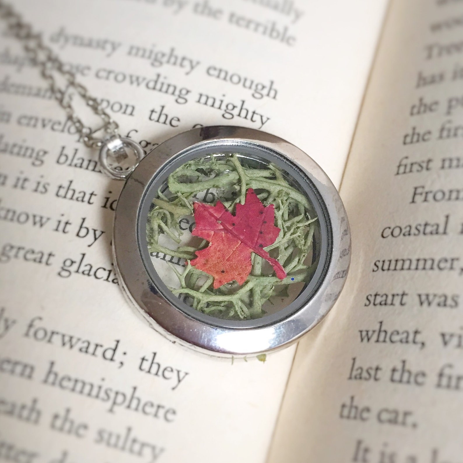 Maple Leaf Necklace Floating Locket Charm Glass Frame Mori - Etsy