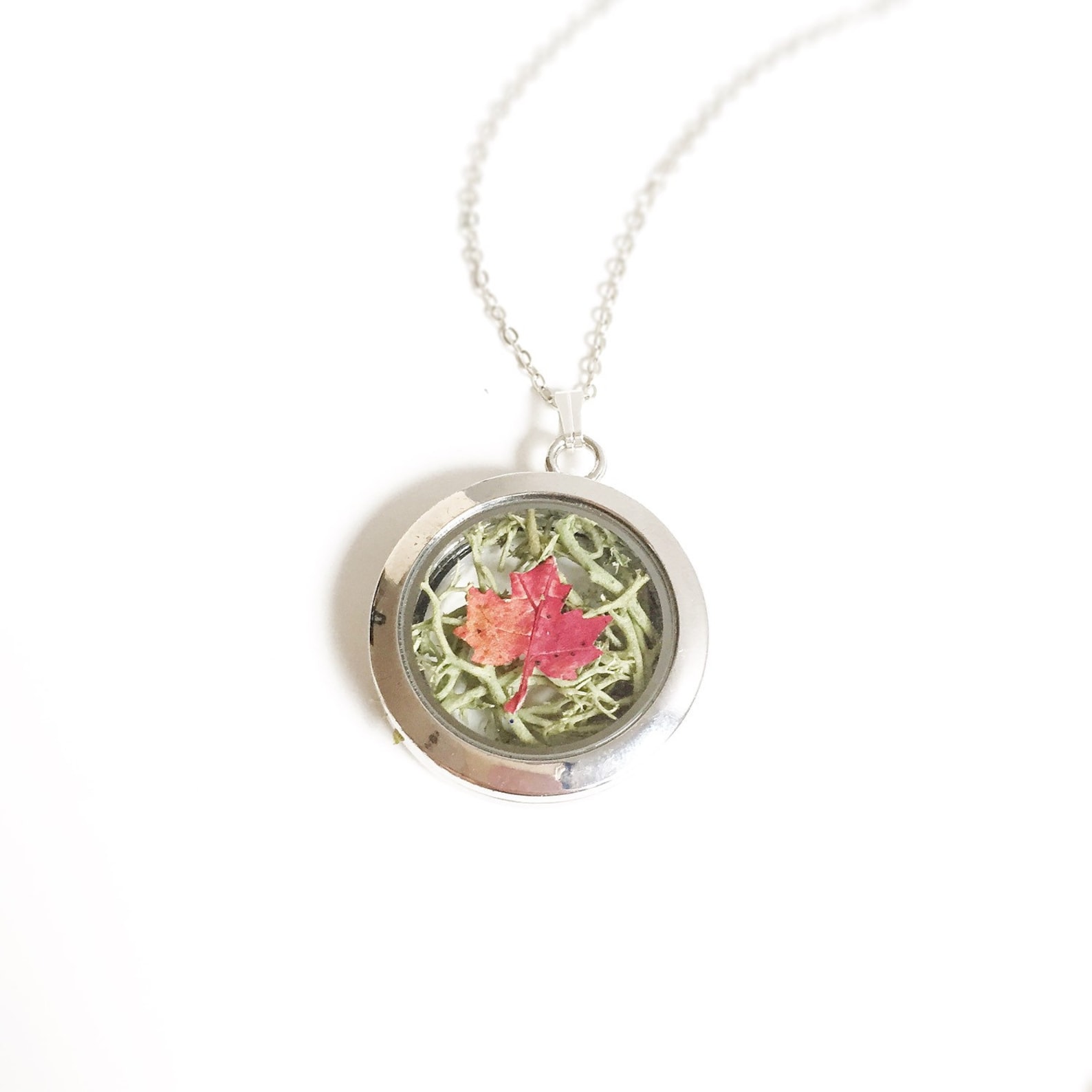 Maple Leaf Necklace Floating Locket Charm Glass Frame Mori - Etsy
