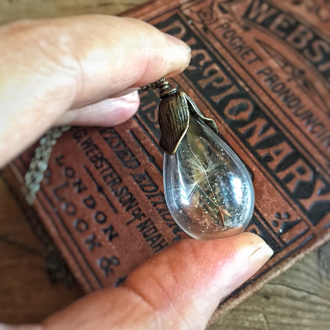 Dandelion Necklace – Real Dandelion Seed Glass Pendant, Water Drop ...