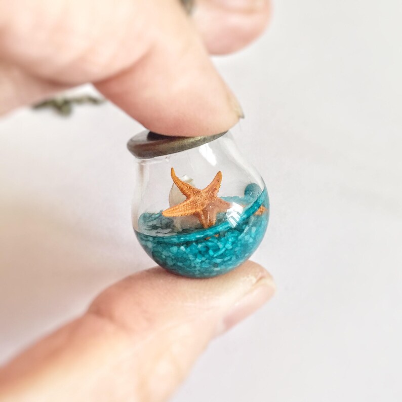 Mini Starfish Necklace Glass Ball Real Starfish Resin - Etsy