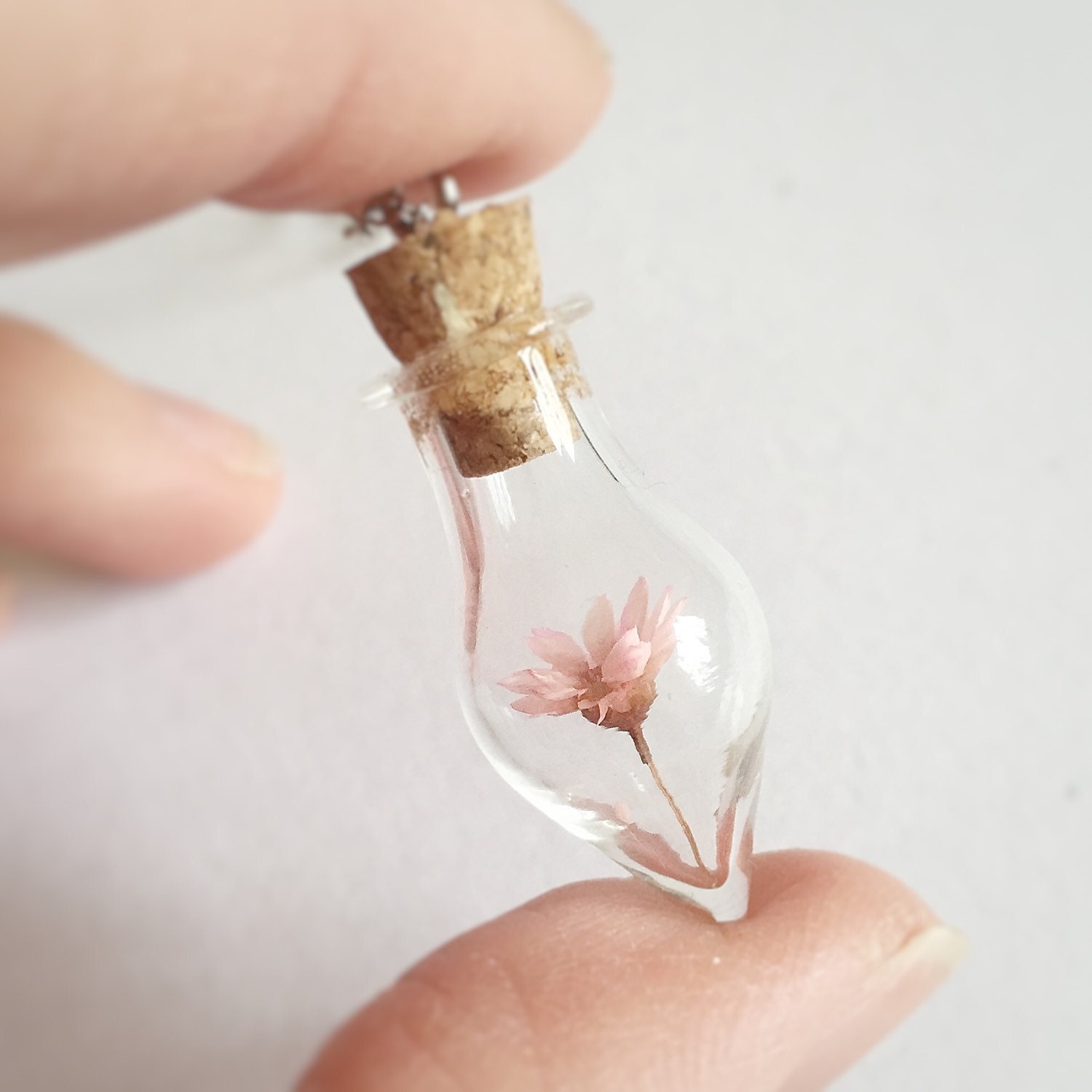 Mini Pink Feverfew Necklace Glass Water Drop Real Dried - Etsy