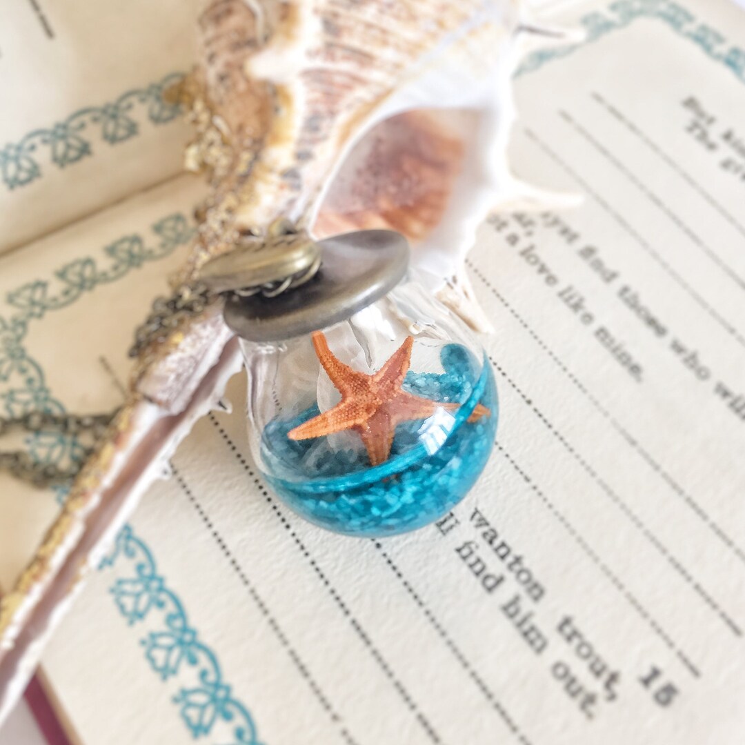 Mini Starfish Necklace, Glass Ball, Real Starfish, Resin Terrarium, Te ...