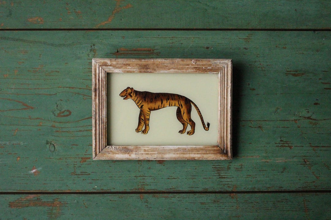 Vintage Style Reverse Glass Painting From India: Tiger Recycled Frame ...