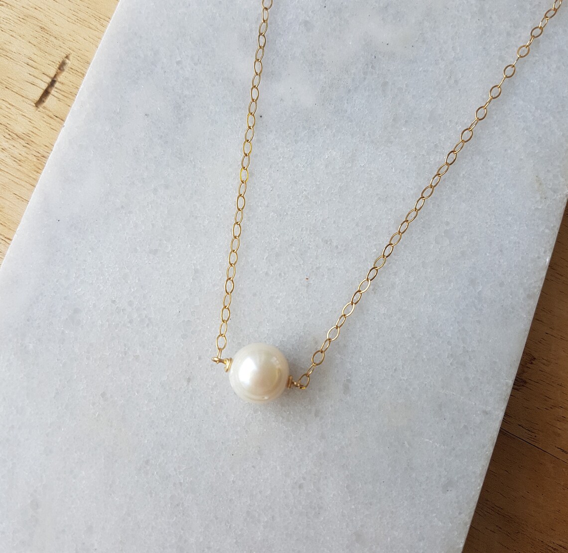 Freshwater Pearl Necklace 14k Gold Filled Single Pearl Etsy