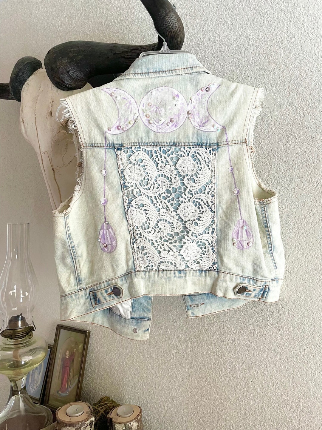 Moon Goddess - Painted Denim Vest - Etsy