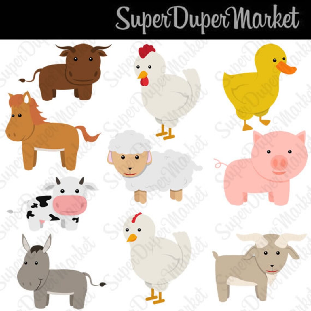 Instant Download, Farm Animal Clipart, Bundle, Horse, Bull, Donkey, Cow ...