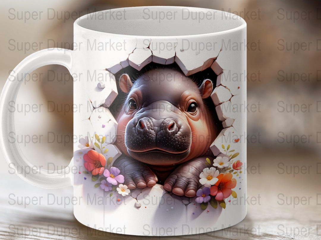Moo Deng Hippo Mug Wrap Design, Hippo Sublimation Mug Wrap, Animal ...