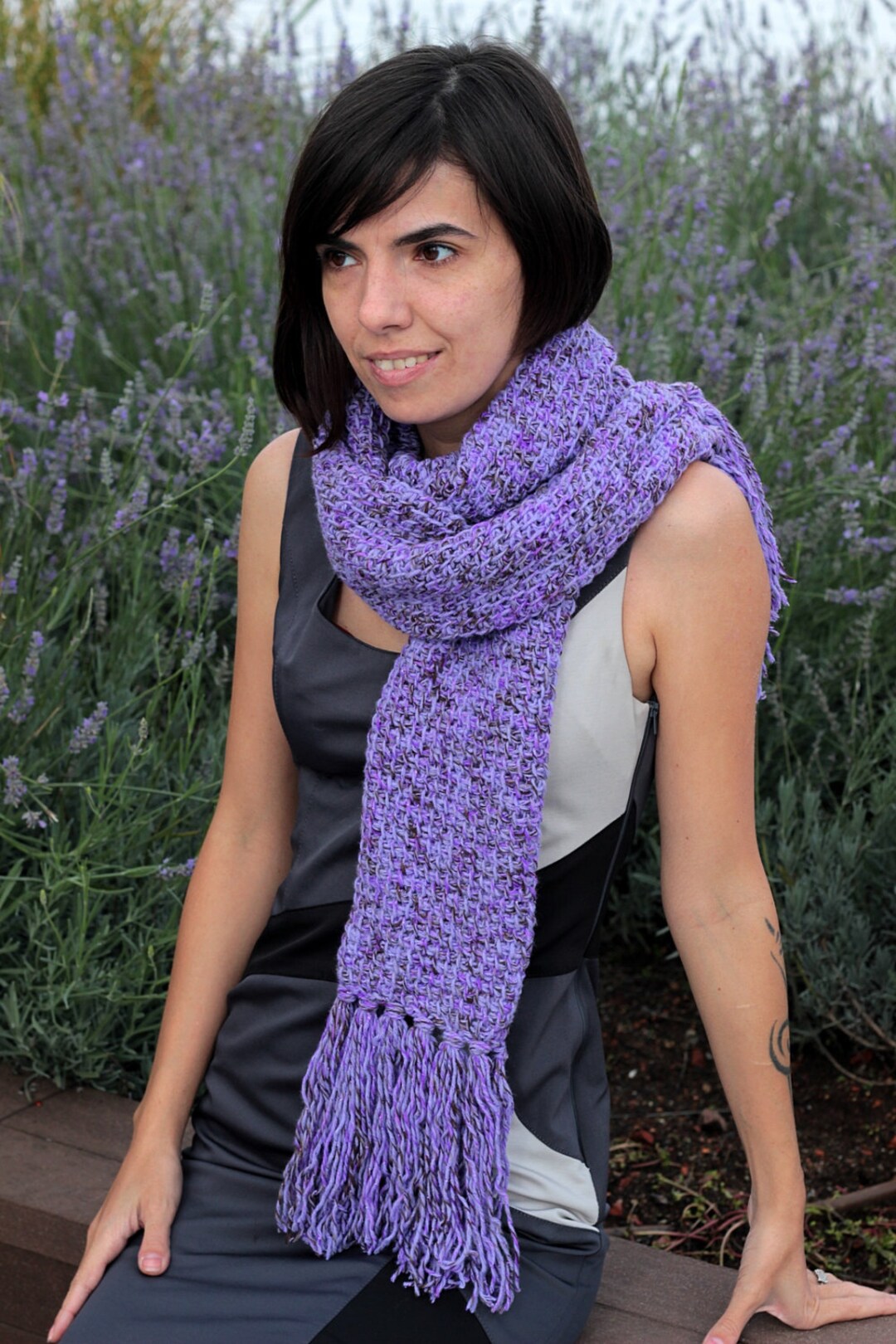 Purple Crochet Scarf Long Neck Wrap Crochet Scarf With - Etsy