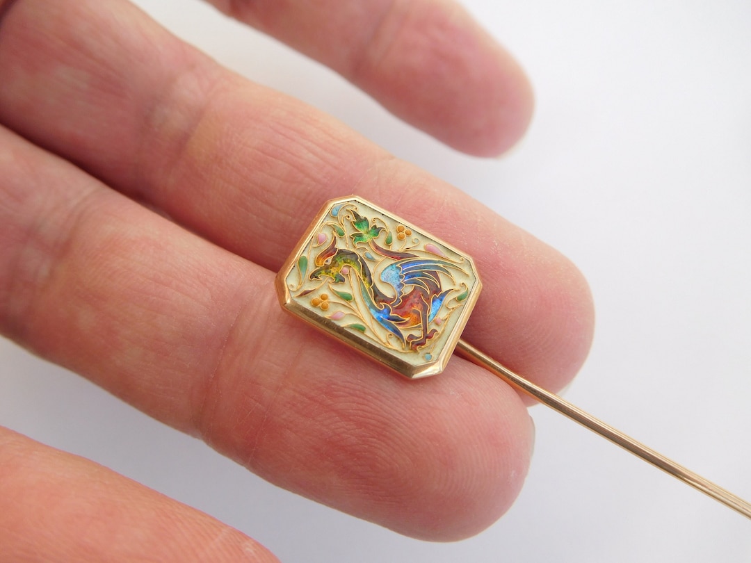 Victorian Falize French Art Nouveau 18K Gold Cloisonné Enamel Griffin ...
