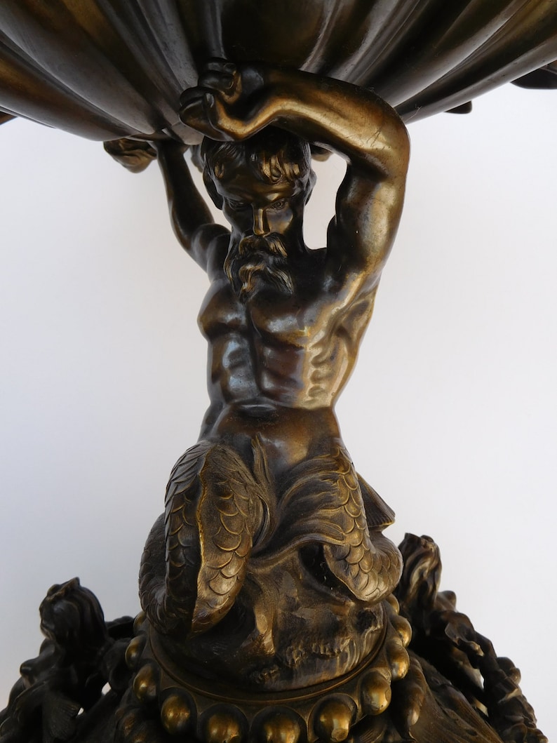 Baroque 19TH Century French Renaissance Revival Bronze Neptune Mermaids ...