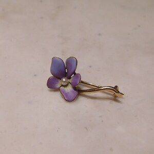 Fabulous Small Art Deco 1930s 14K Gold Enamel Viola Violet Flower Pearl ...