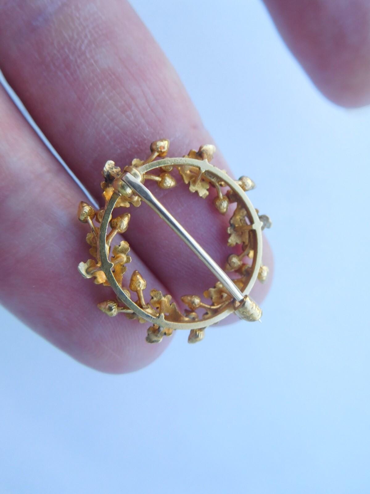 Extremely Rare Art Nouveau 14K Gold Enamel Diamonds Oak Laurel Wreath ...