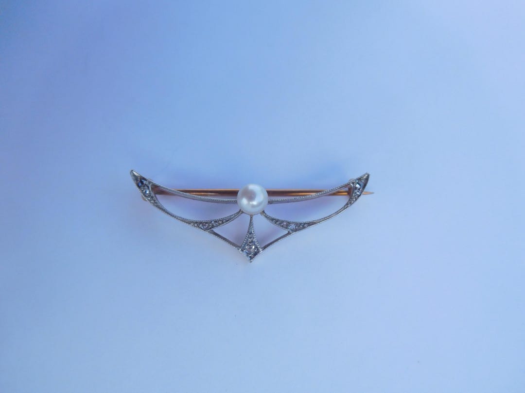 Art Nouveau Beauty Viking Longboat Pearl Diamonds Platinum 14K Rose ...