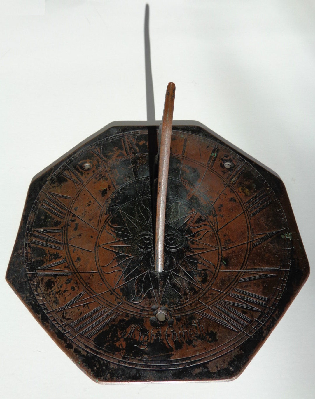 Late 1600s English Copper-bronze Sun Sundial "night Cometh" - Extremely ...