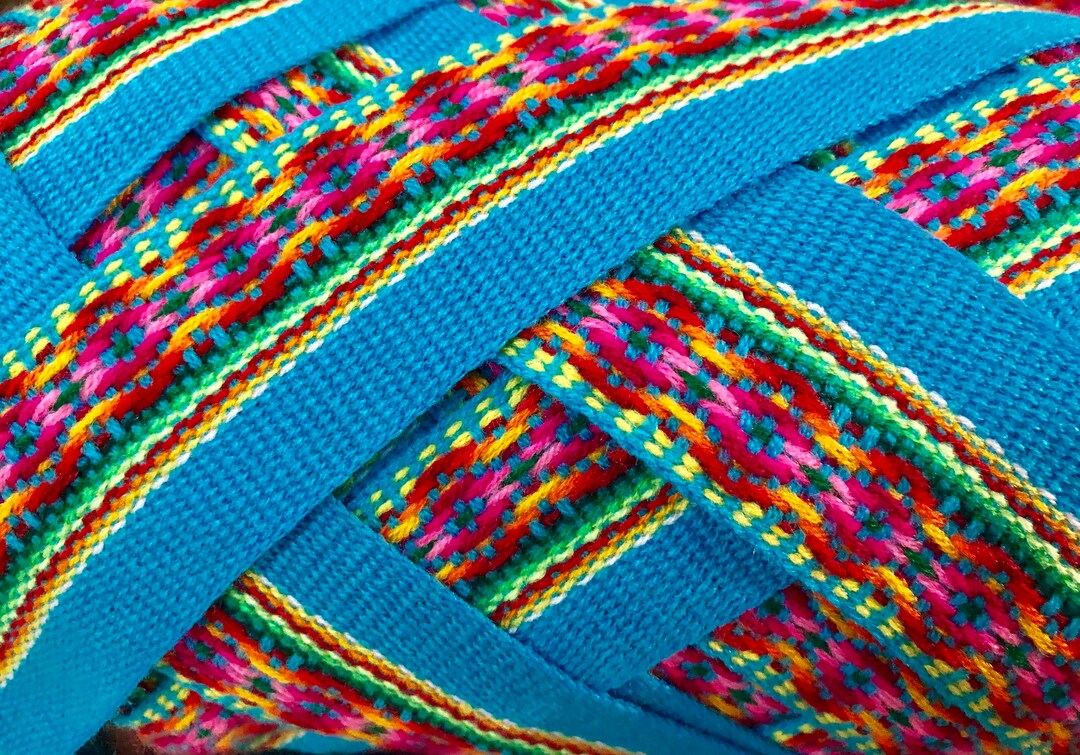 Turquoise Inca Jacquard Ribbon, Ethnic Geometric Woven Trim, Decorative ...