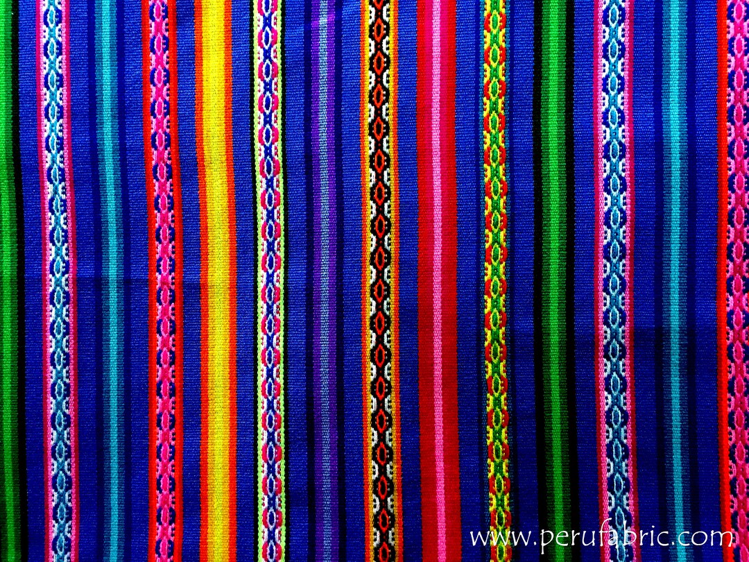 Bohemian Peruvian Fabric - Colorful Bluish Stripe by the Yard, Perfect ...