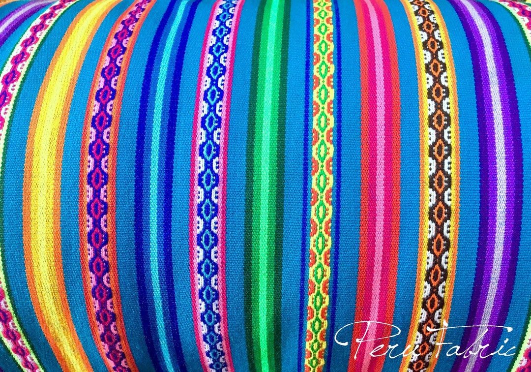 Peruvian Turquoise Stripe Fabric by Yard, Authentic Mexican Serape ...