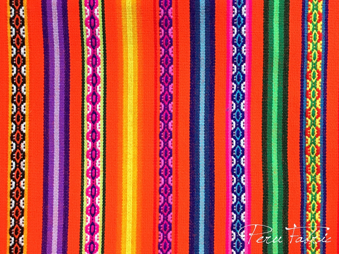 Peruvian Jacquard Fabric, Orange Striped Mexican Aguayo Material, Ideal ...