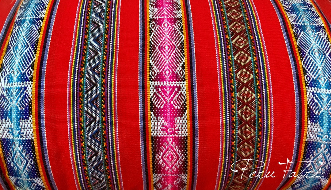 Red Geometric Inca Birds Fabric, Ethnic Inca Design, Peruvian Style ...
