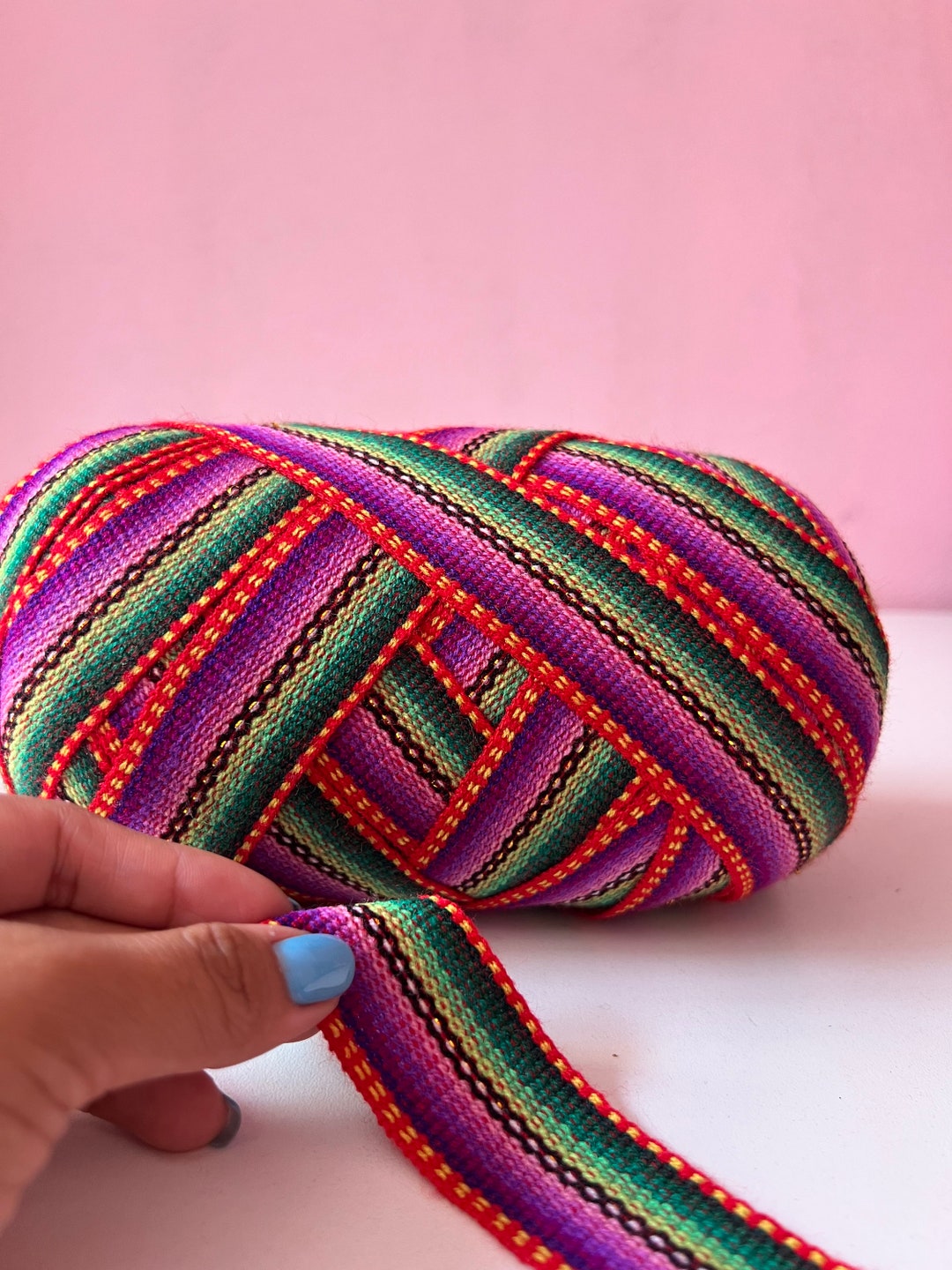 Inca Design Jacquard Ribbon – Red Green Geometric Trim, Peruvian Craft ...