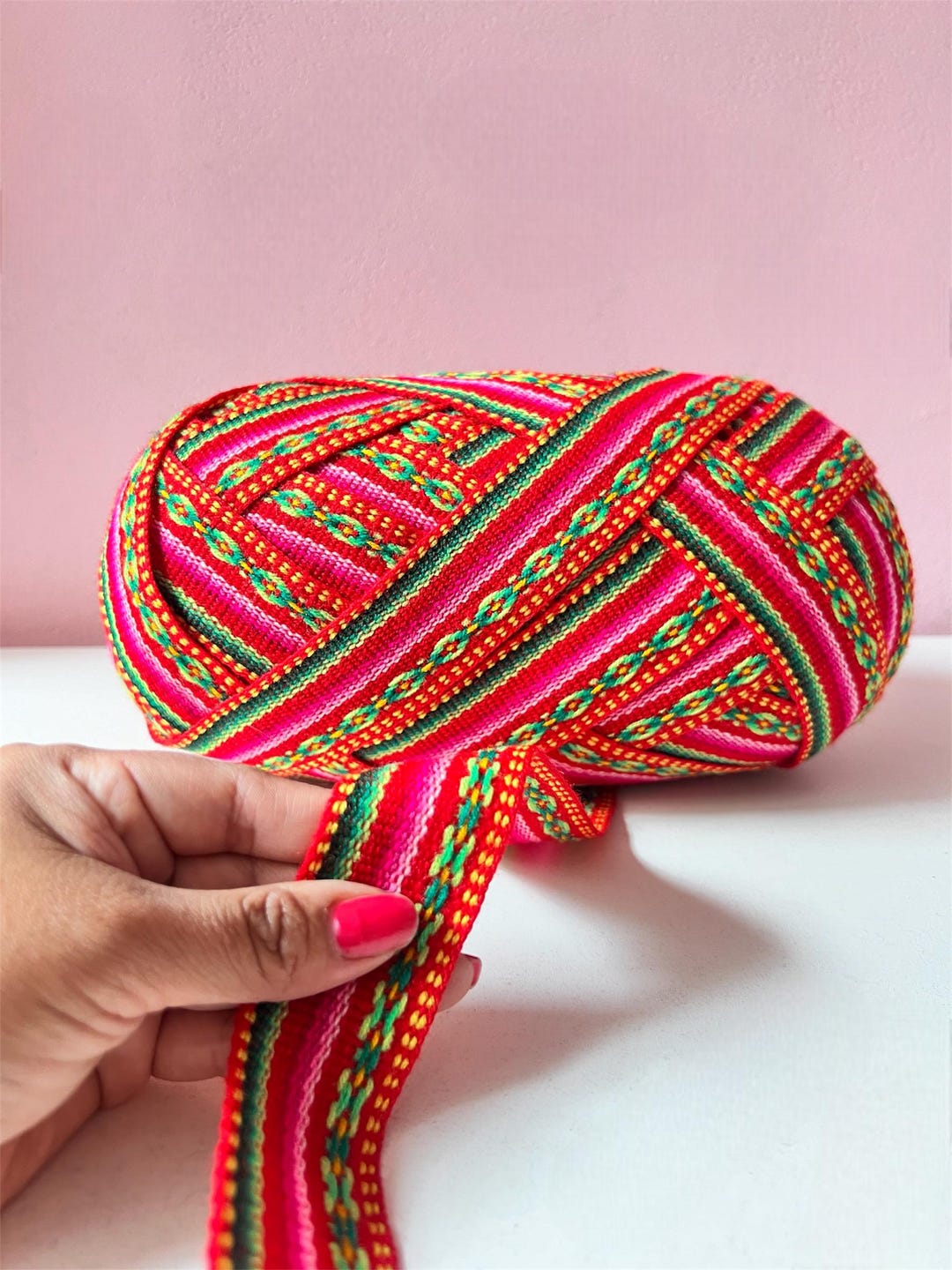 Tribal Red Geometric Ribbon, 10m Decorative Peruvian Trim, Ideal for ...