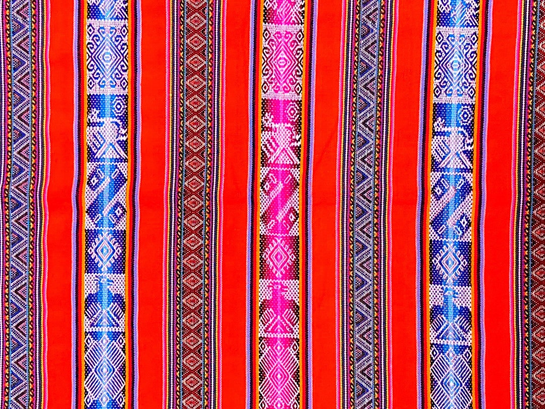 Tela Geométrica Naranja Pájaros Incas, Tela Perú, Tela Andina Jacquard ...