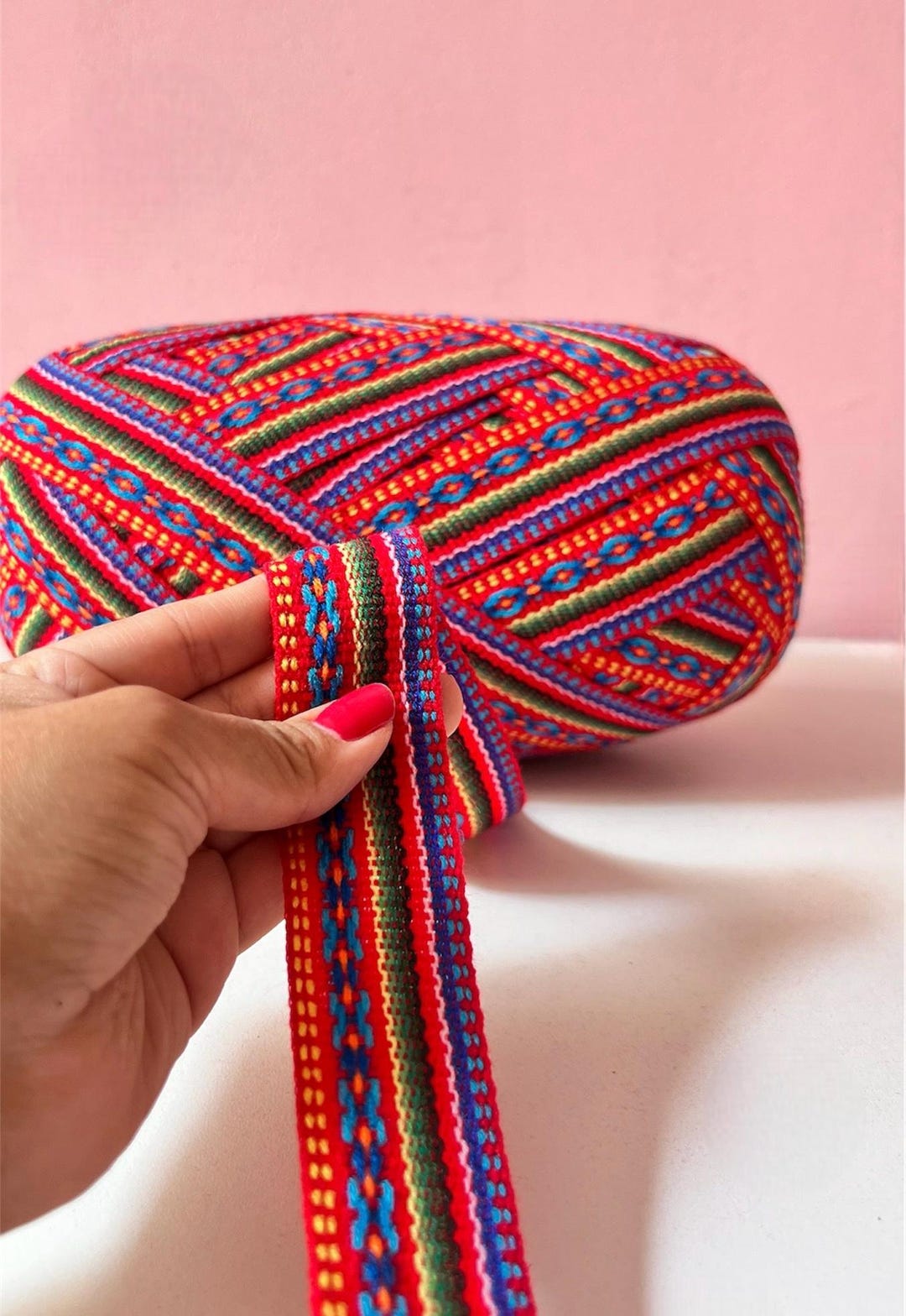 Peruvian Jacquard Ribbon: Red, Blue, & Green Inca Design Trim - Etsy