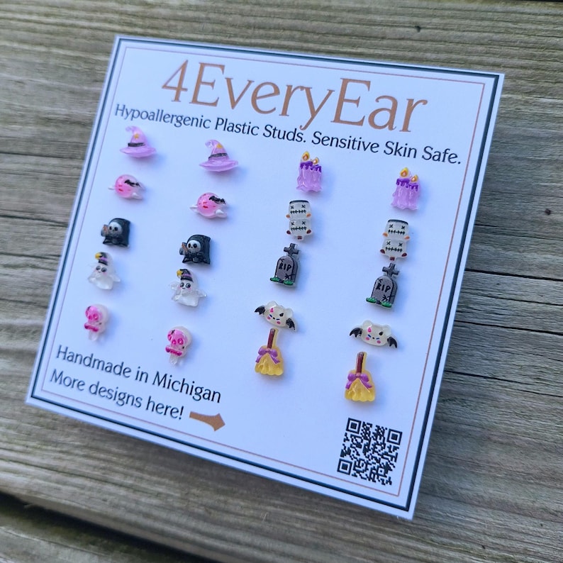 Dainty Halloween Earrings Cute Spooky Studs | Hypoallergenic Plastic ...