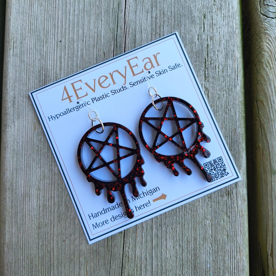 Bleeding Pentagram Dangle Earrings Halloween Dainty Hooks Plastic ...